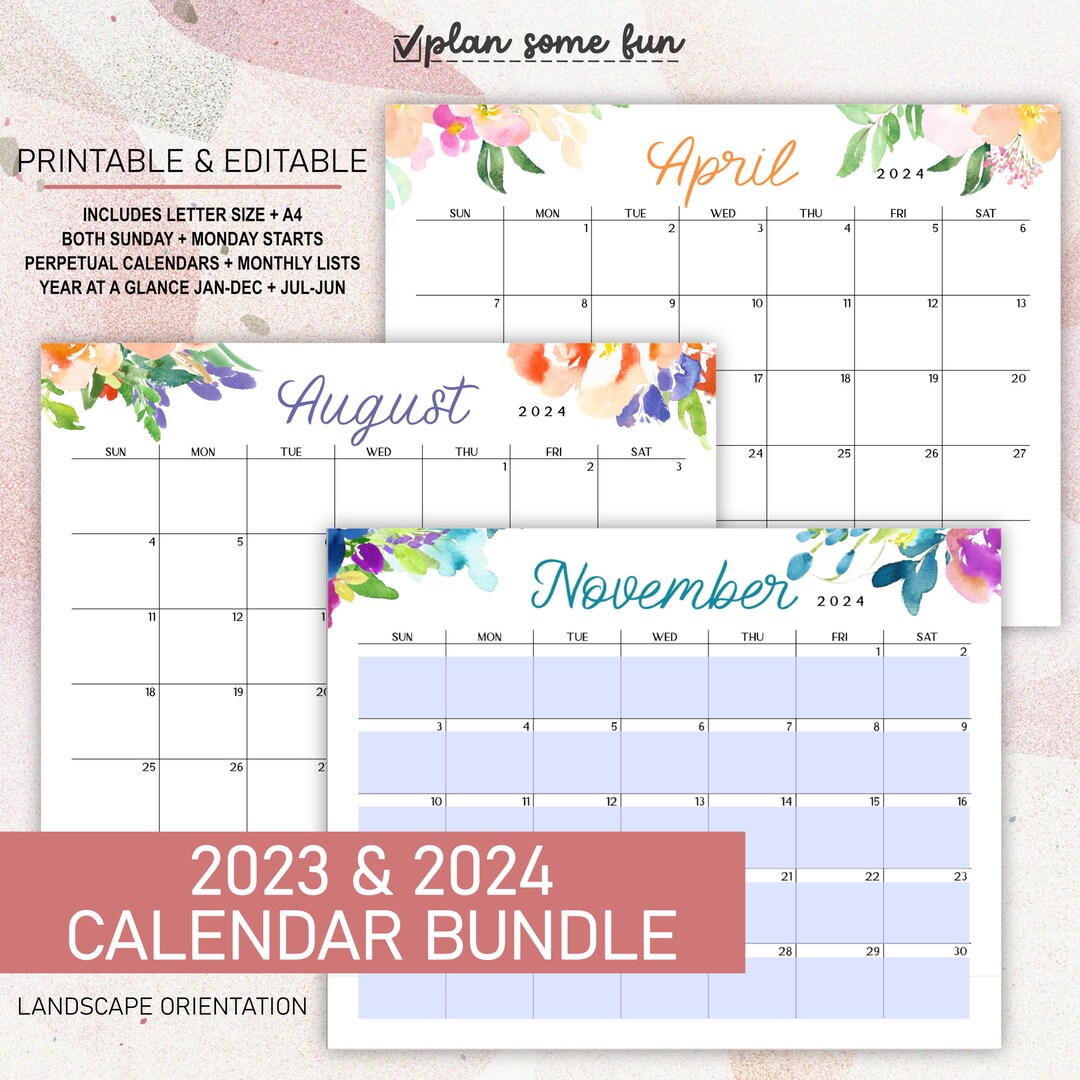 2023 2024 Printable Editable Calendar Bundle Includes Monthly - Etsy ...