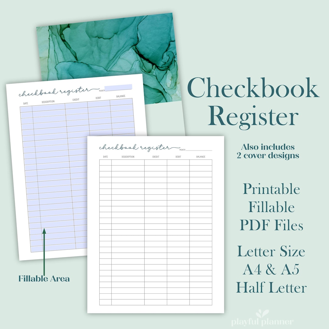 Printable Checkbook Register Fillable PDF Bank Account Check ...