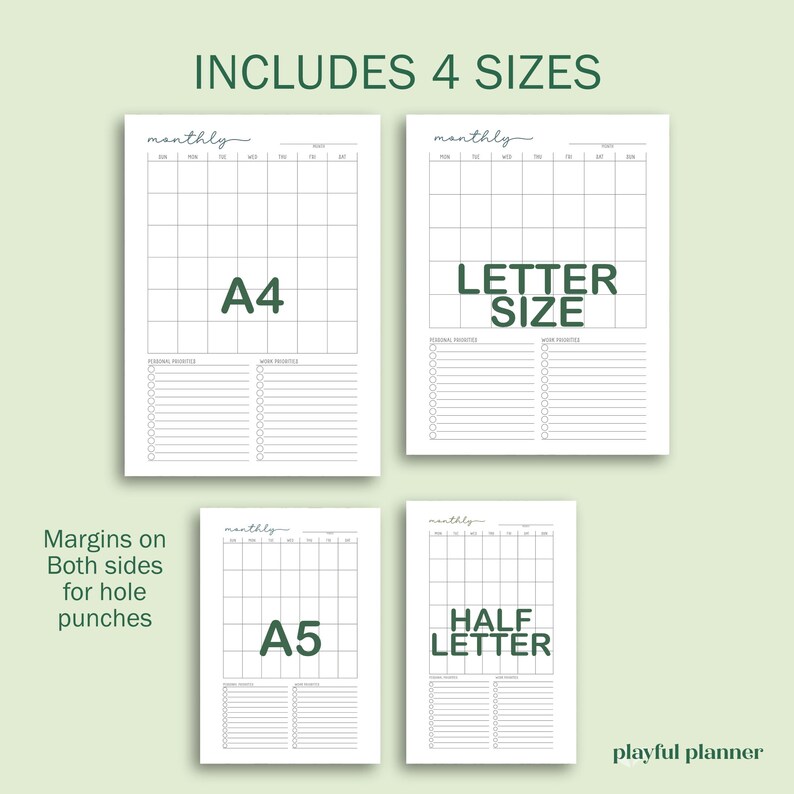 Printable Undated Monthly Calendar: Fillable PDF, A4 A5 Letter (digital ...