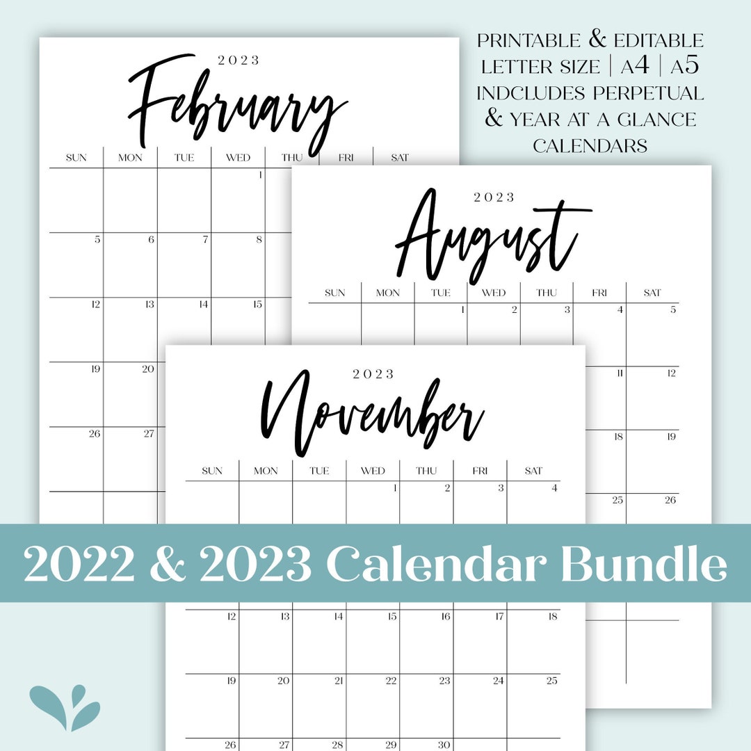 2022 2023 Printable Editable Calendar Bundle Includes - Etsy UK