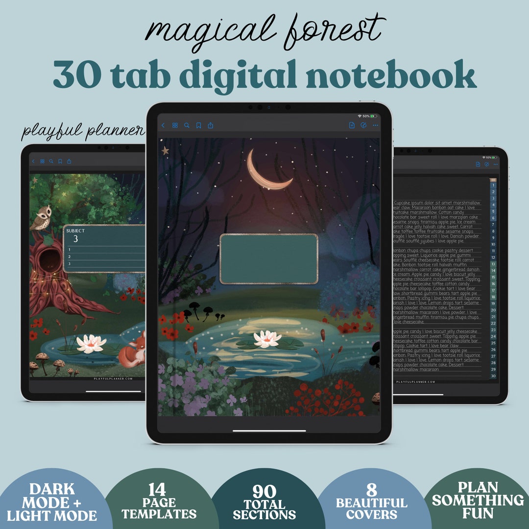 30 Subject Digital Notebook With Hyperlinked Tabs, 14 Note Page Designs ...