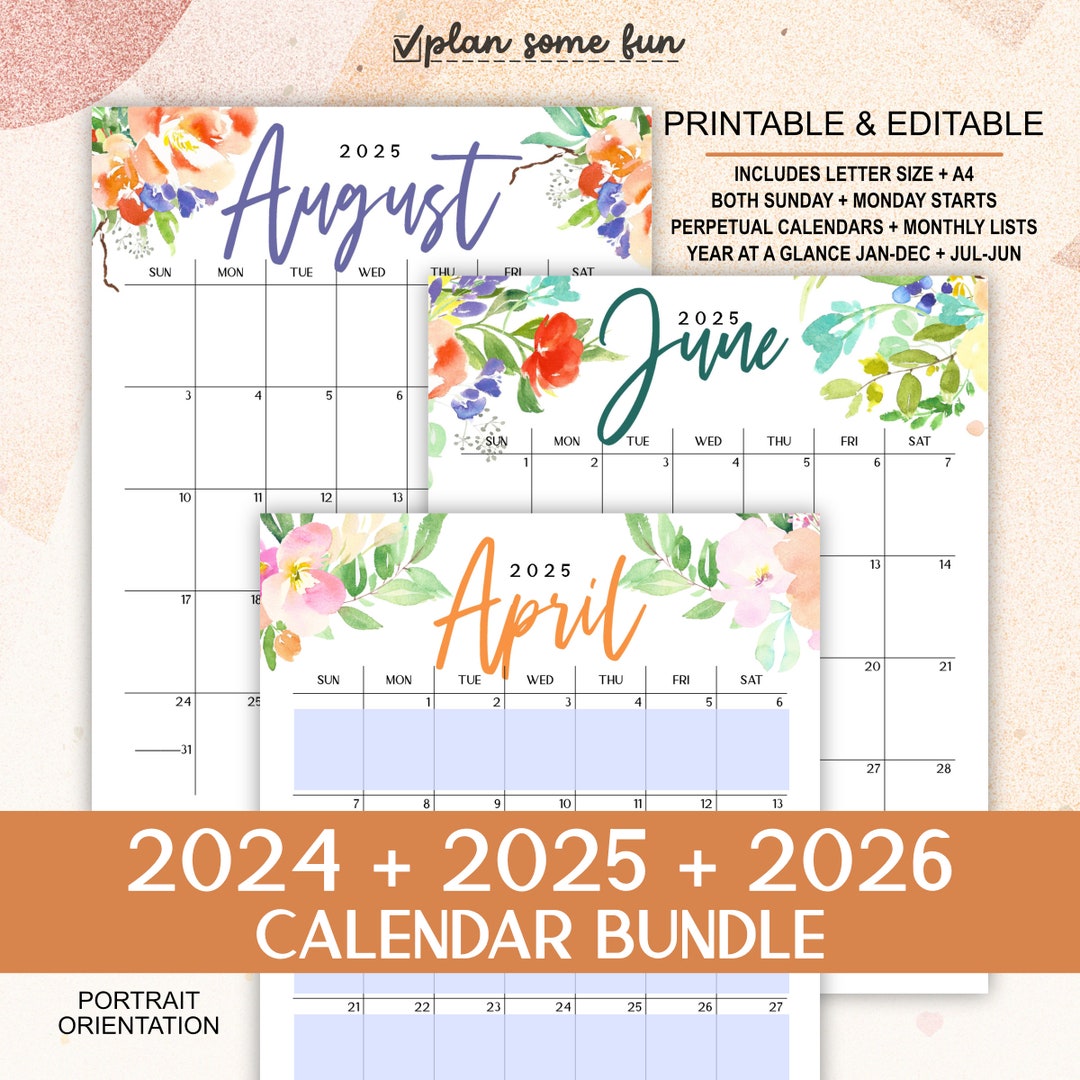 2025 2026 Printable Editable Calendar Bundle Includes Monthly Calendars ...