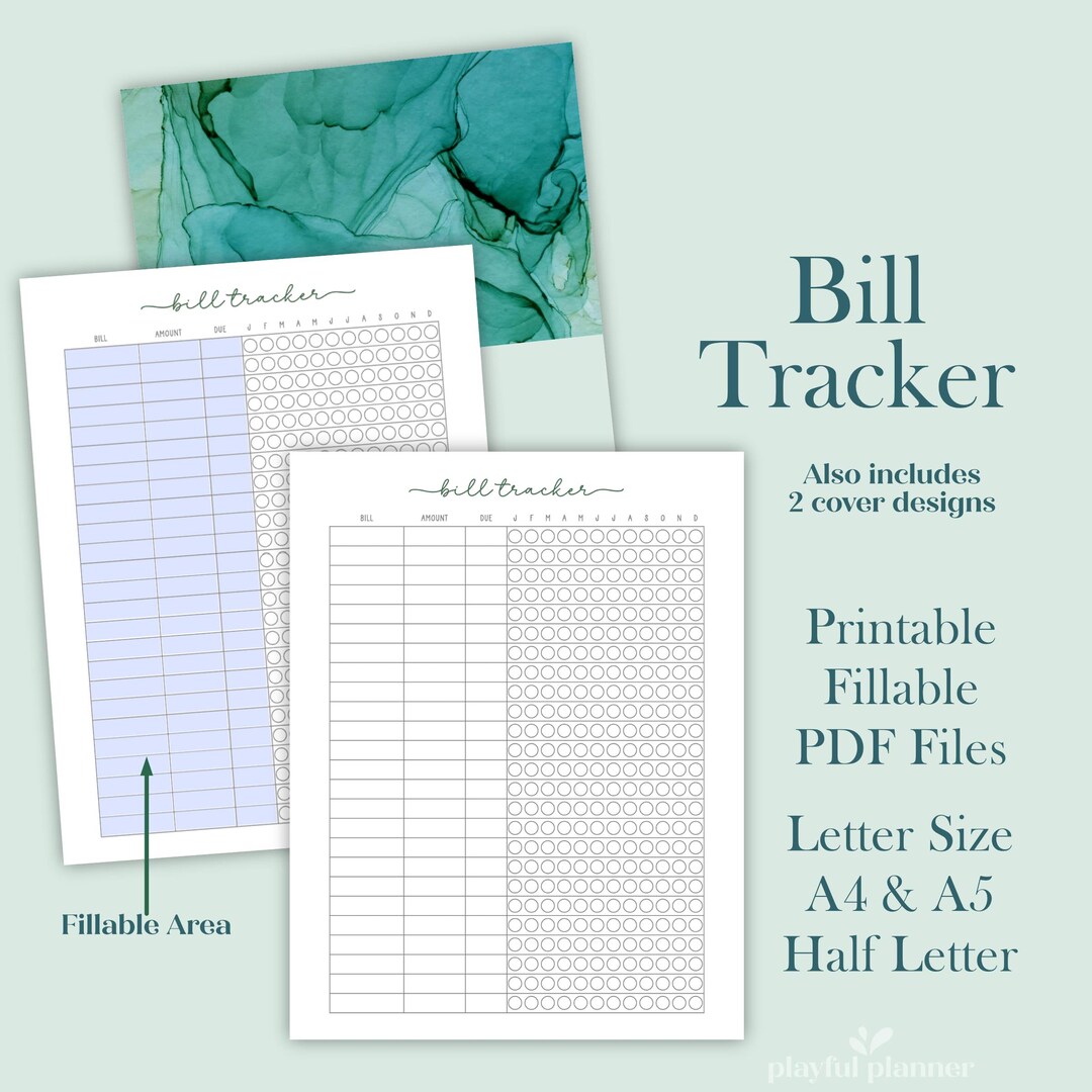 Printable Bill Tracker Fillable PDF Expense Worksheet Payment Financial ...