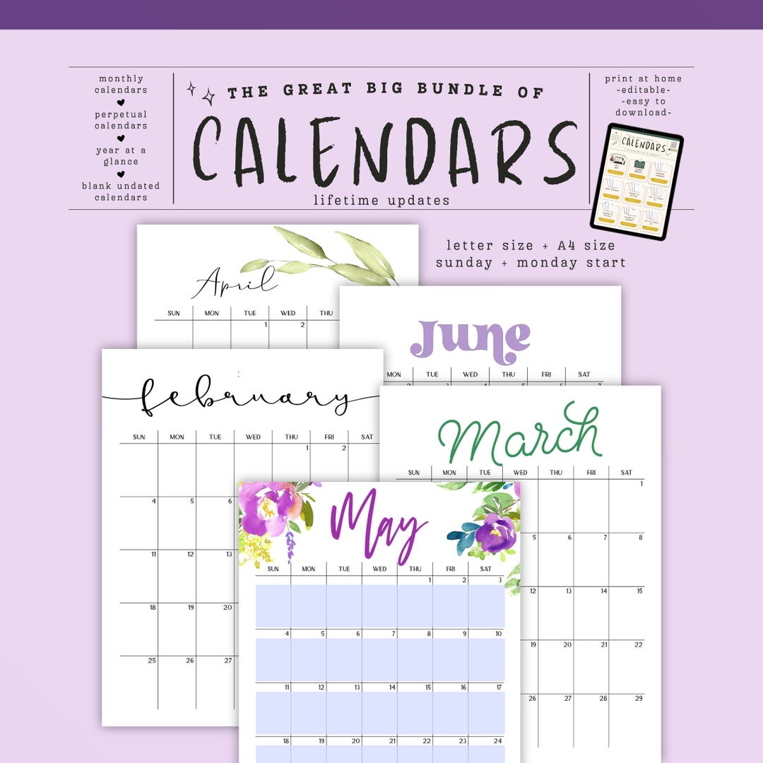 2025 - 2027 Calendar Lifetime Bundle| Printable and Editable Portrait ...
