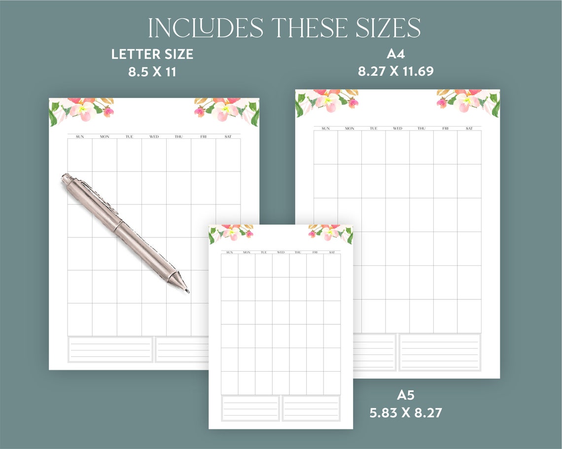 Blank Calendar Undated Printable Insert Editable PDF Use as - Etsy