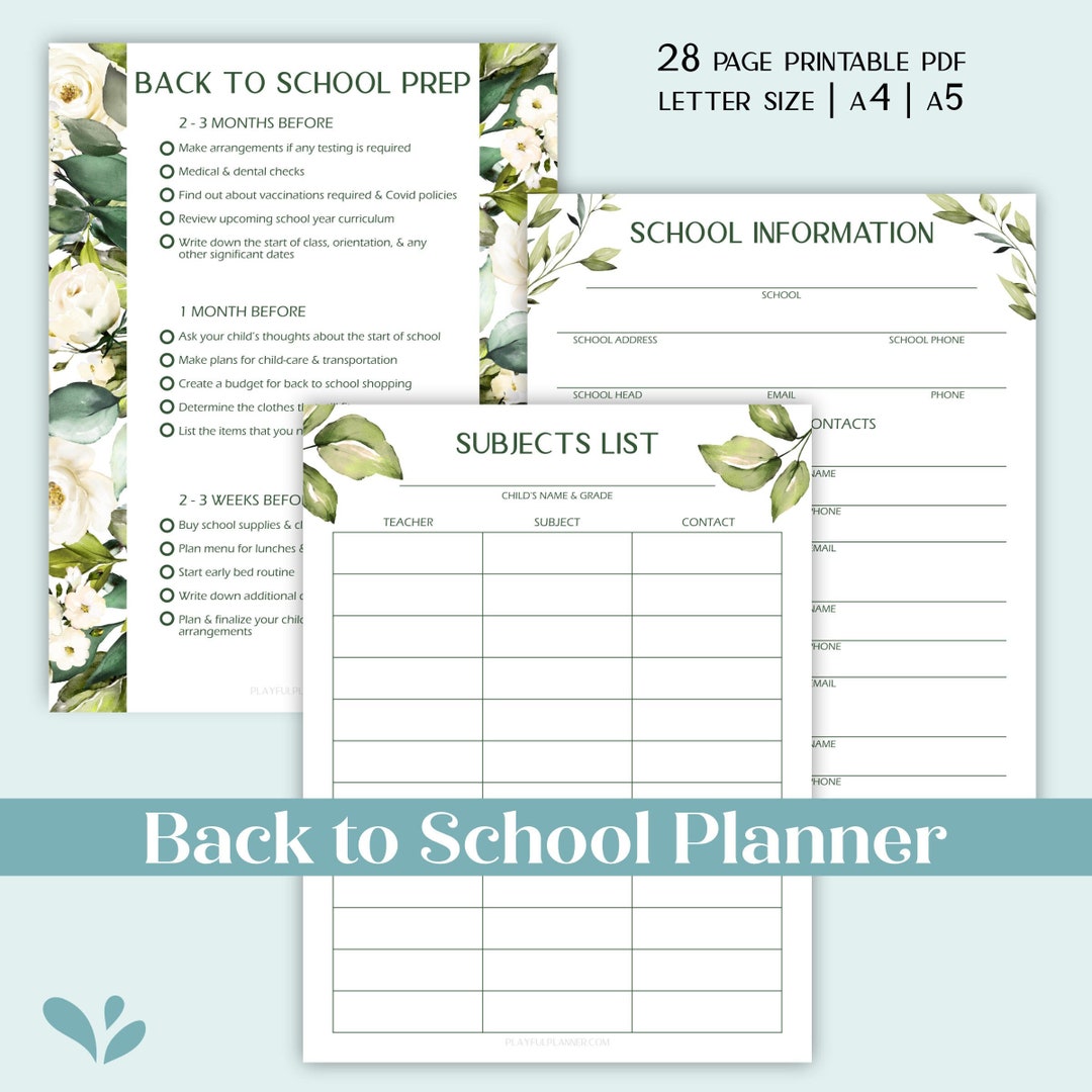 Back to School Planner Printable: Prep Lists, School Info (A5 A4 ...