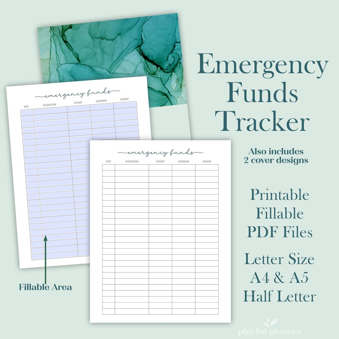 Printable Emergency Funds Tracker: Fillable PDF, A4 A5 Letter Size ...
