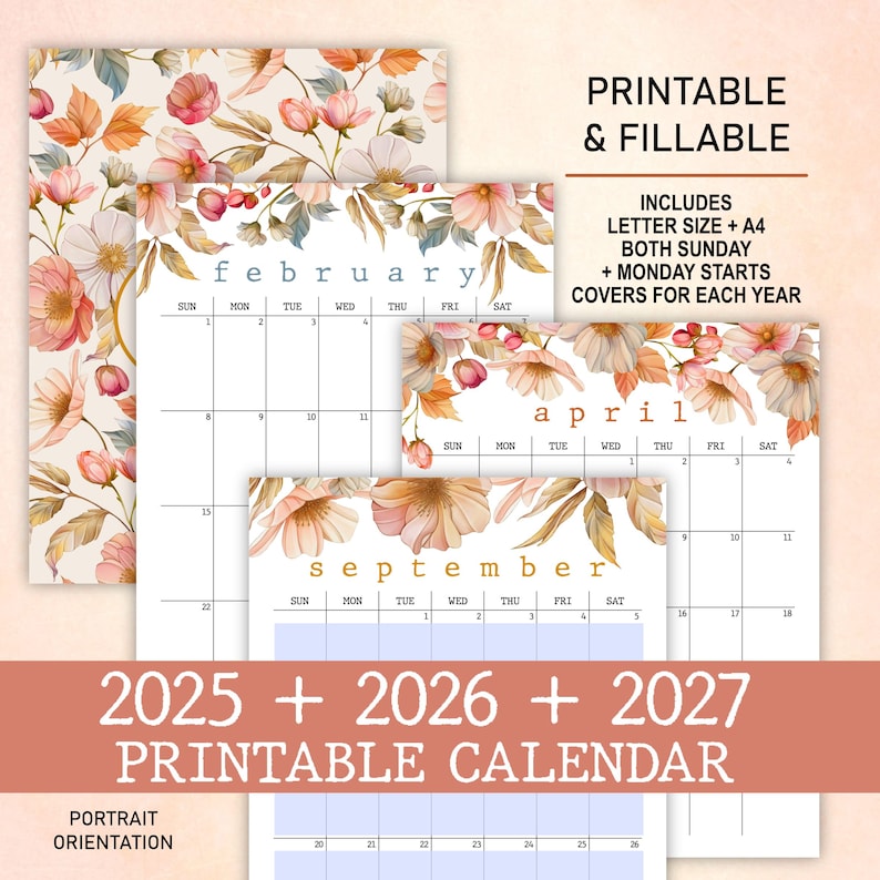 2026-2027 Cottagecore Floral Calendar: Printable Fillable PDF (a4 ...