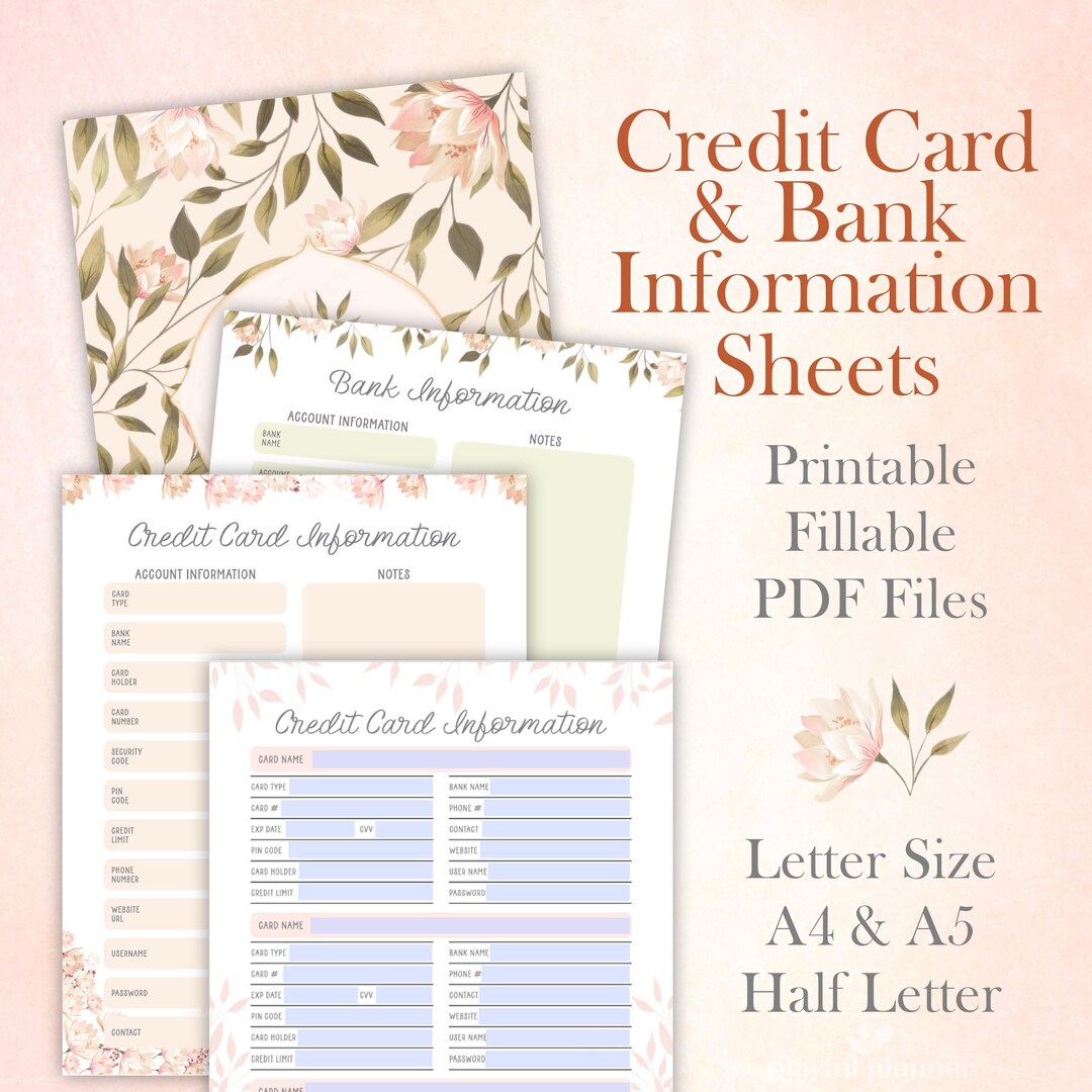 Printable Credit Card Information & Bank Account Tracker Fillable PDF ...