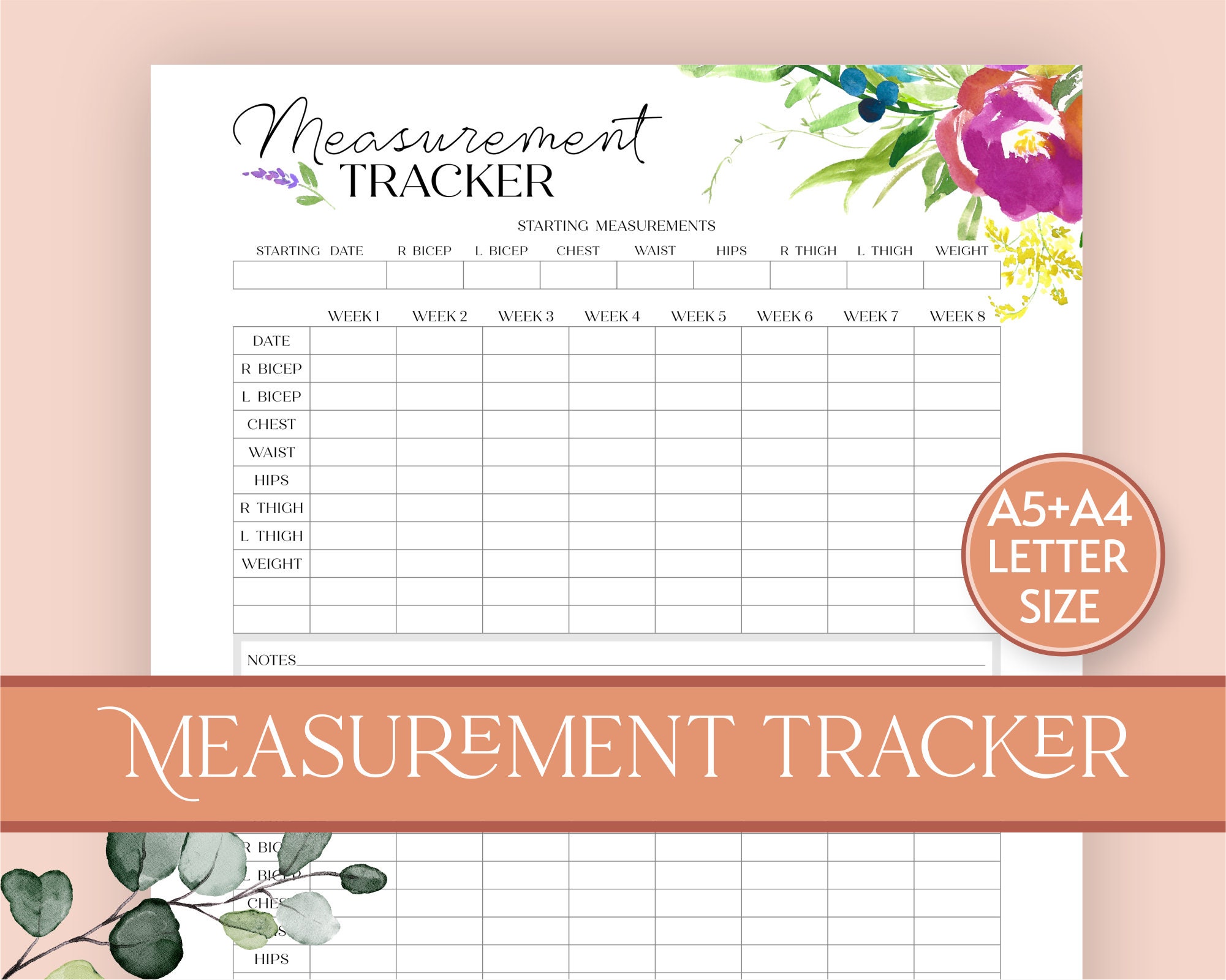 Weight / Measurements Tracker Printable Planner Insert | Etsy