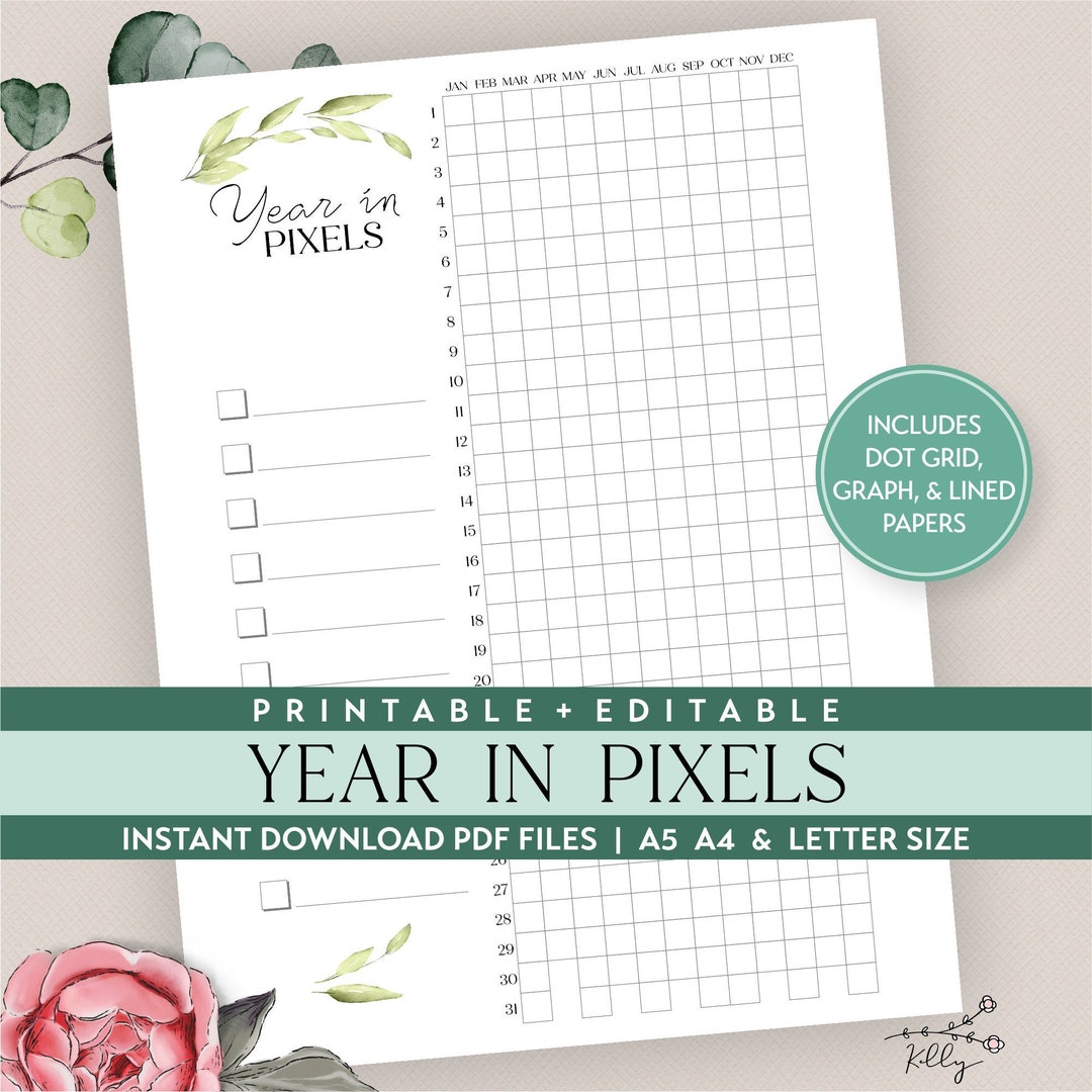 Printable Year in Pixels Habit Tracker in Sizes A5 A4 & Letter - Now ...