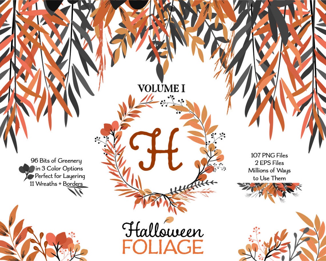 Halloween Leaf Clip Art Fall Wreath Vector Foliage - Etsy