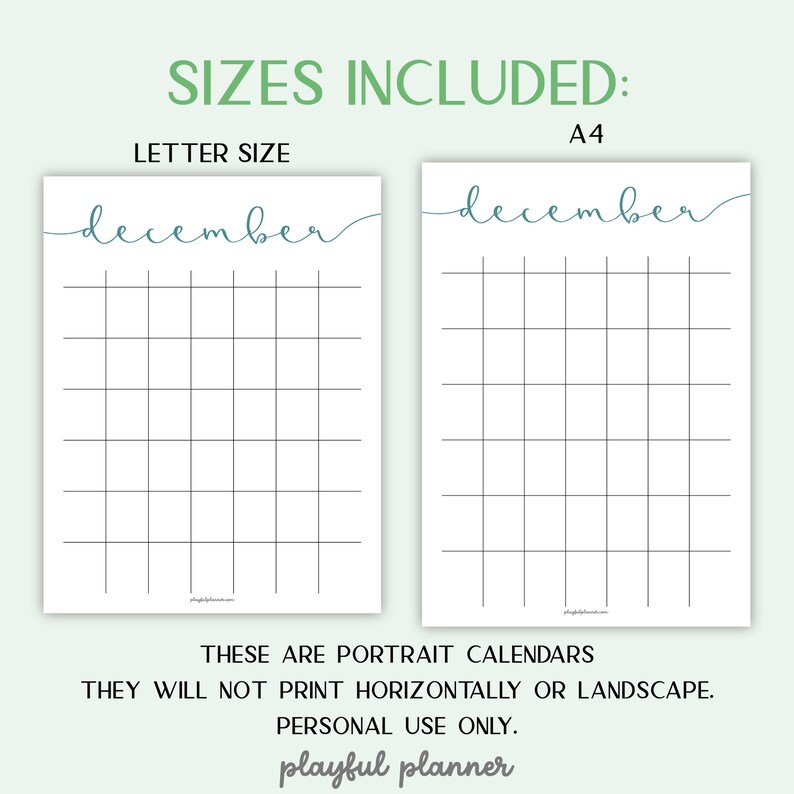Undated Blank Monthly Calendar Editable Printable in Sizes - Etsy
