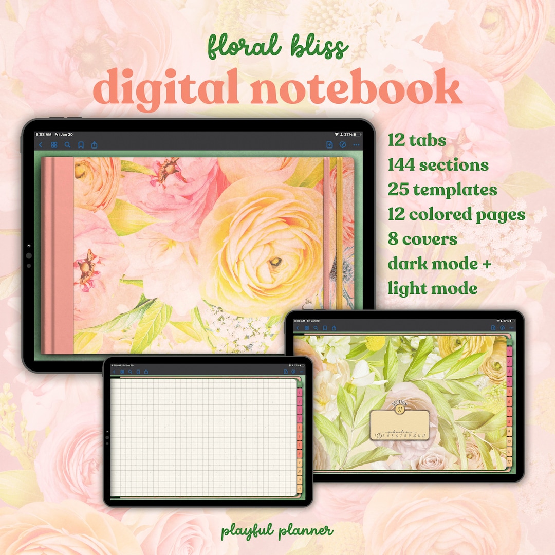 Summer Floral Digital Notebook: 12-subject Landscape (digital Download ...