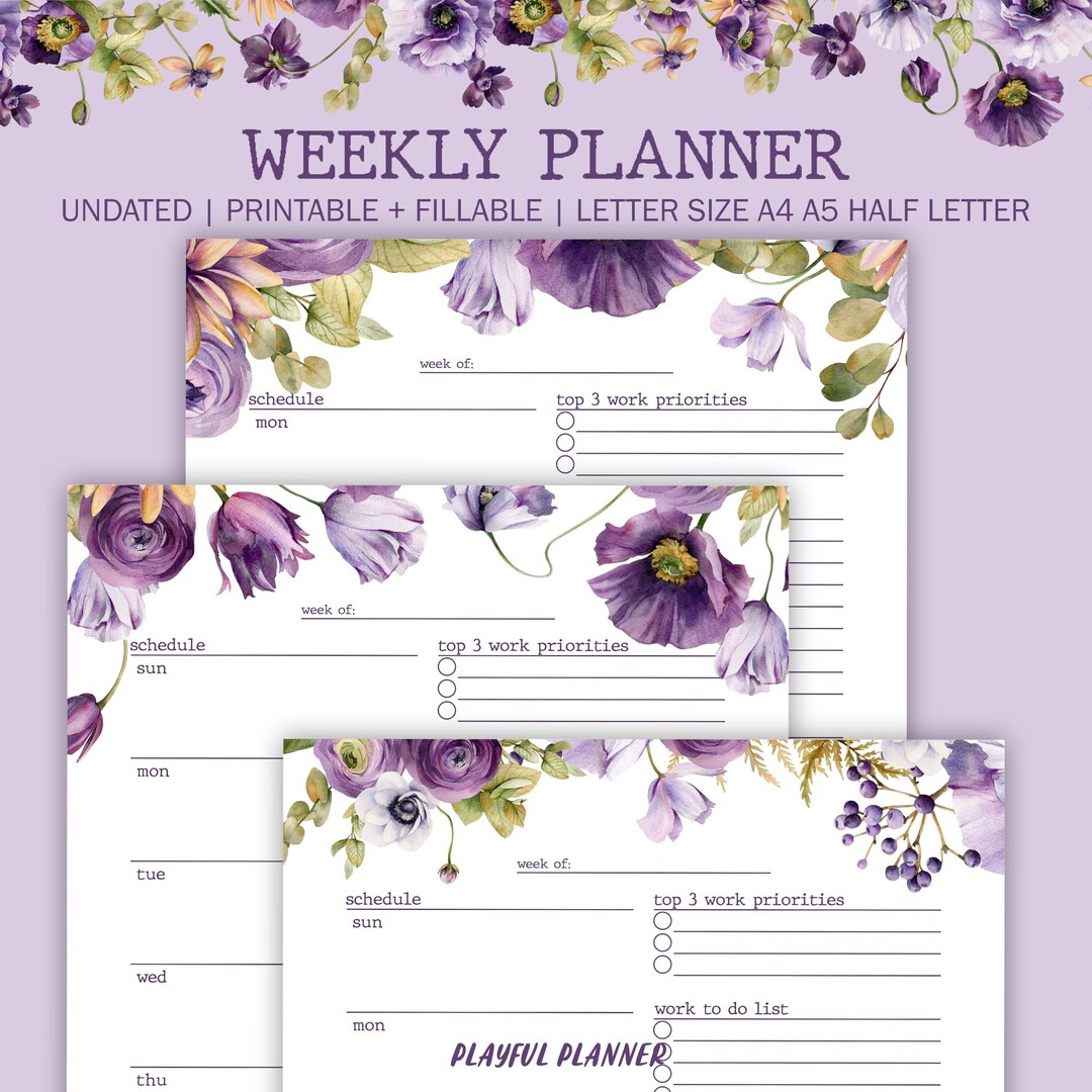 Fillable Weekly Planner Printable: Undated Work Schedule, A4 A5 Letter ...