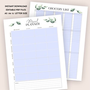 Editable Meal Planner & Grocery List Printable Bundle in Sizes A5 A4 ...