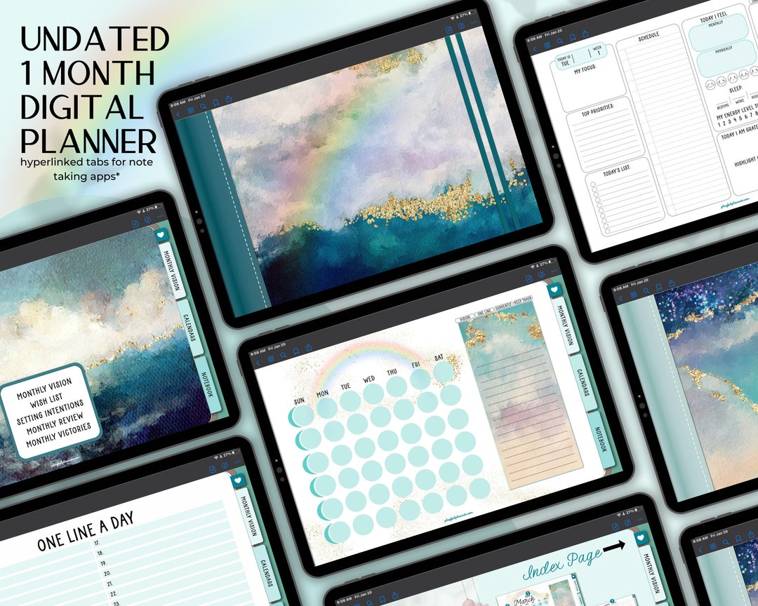 Undated One Month Digital Planner - Etsy