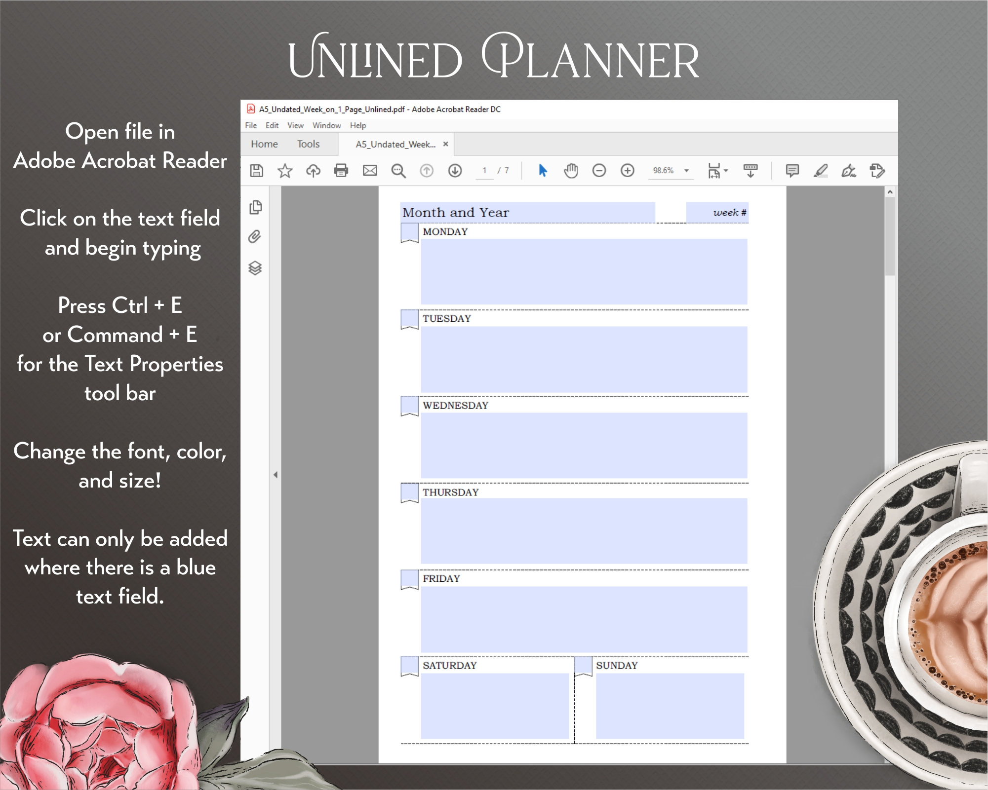 A5 Editable Weekly Planner Insert Printable Lined and Unlined - Etsy