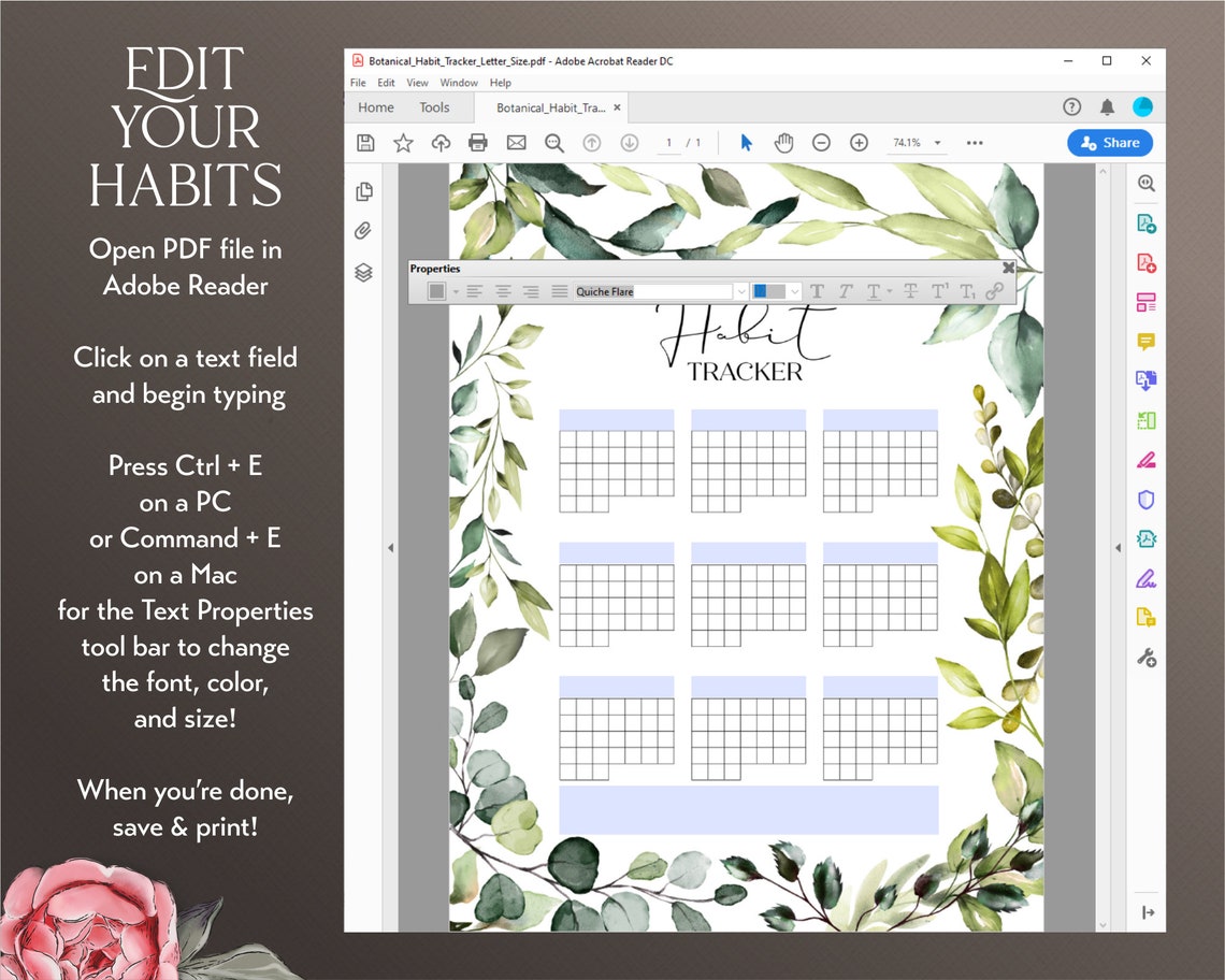 Editable Habit Tracker Printable Planner Insert Includes Sizes | Etsy