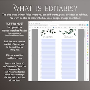 Editable Botanical Printable Perpetual Calendar | Watercolor List ...