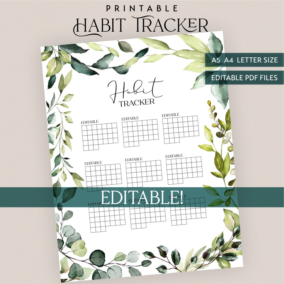 Editable Habit Tracker Printable Planner Insert Includes Sizes | Etsy