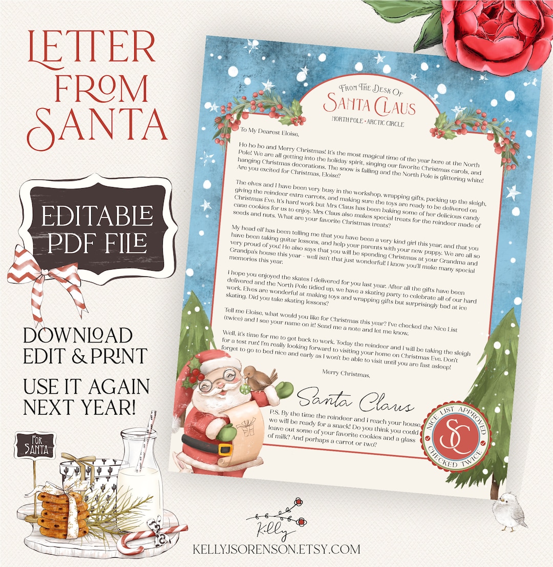 Editable Letter From Santa Claus PDF Printable & Blank JPG | Santa's ...