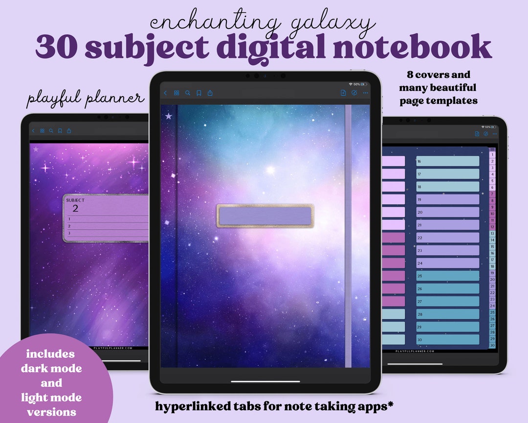 30 Tab Cosmic Galaxy Digital Notebook With Hyperlinked Tabs, 14 Note ...