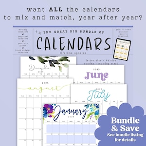 2025 2026 Calendar Bundle | Printable Editable Portrait Monthly ...