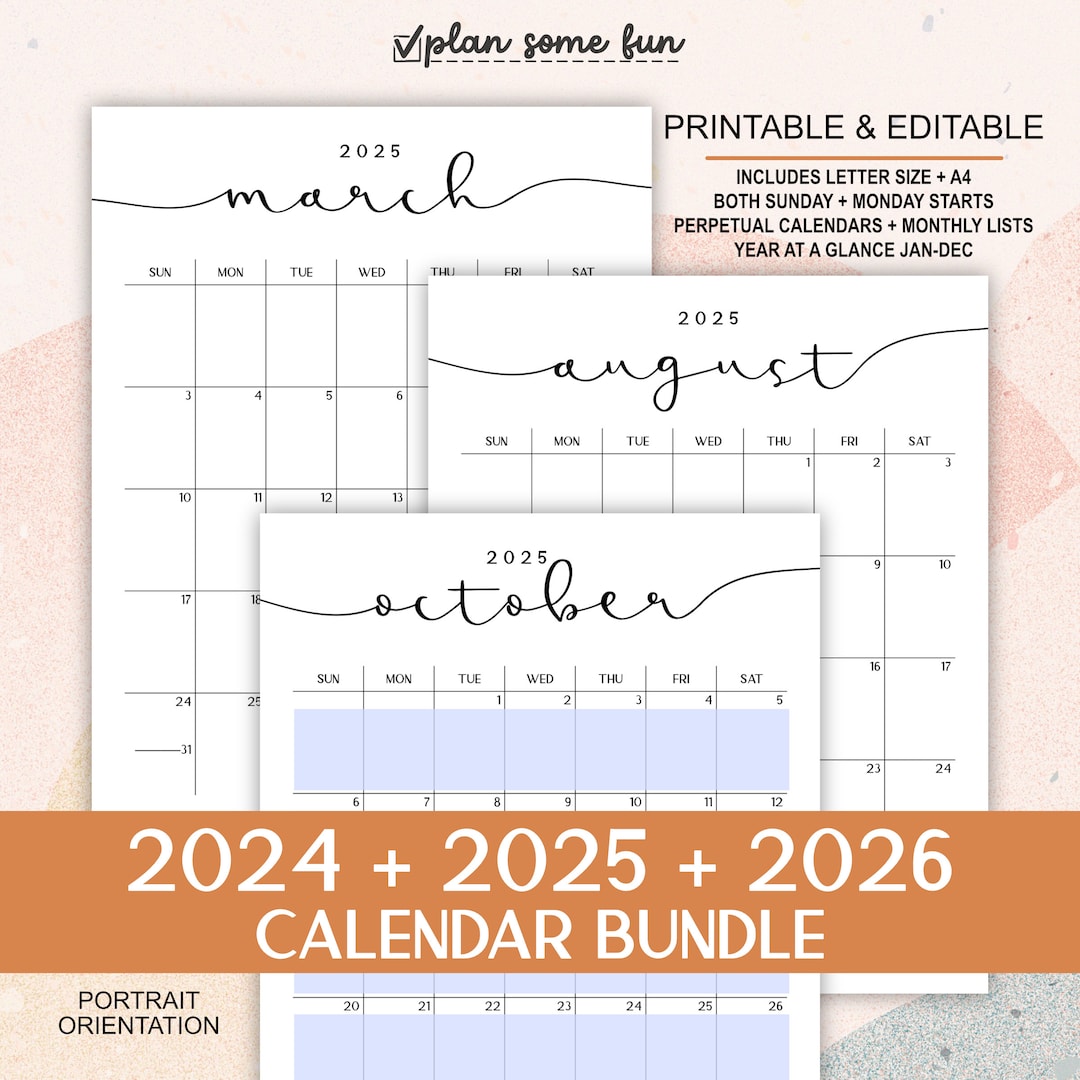 Calendarios editables imprimibles 2025 2026 / Orientación vertical ...