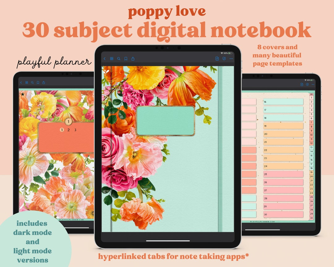 30 Subject Floral Digital Notebook: Hyperlinked Tabs (PDF Download) - Etsy