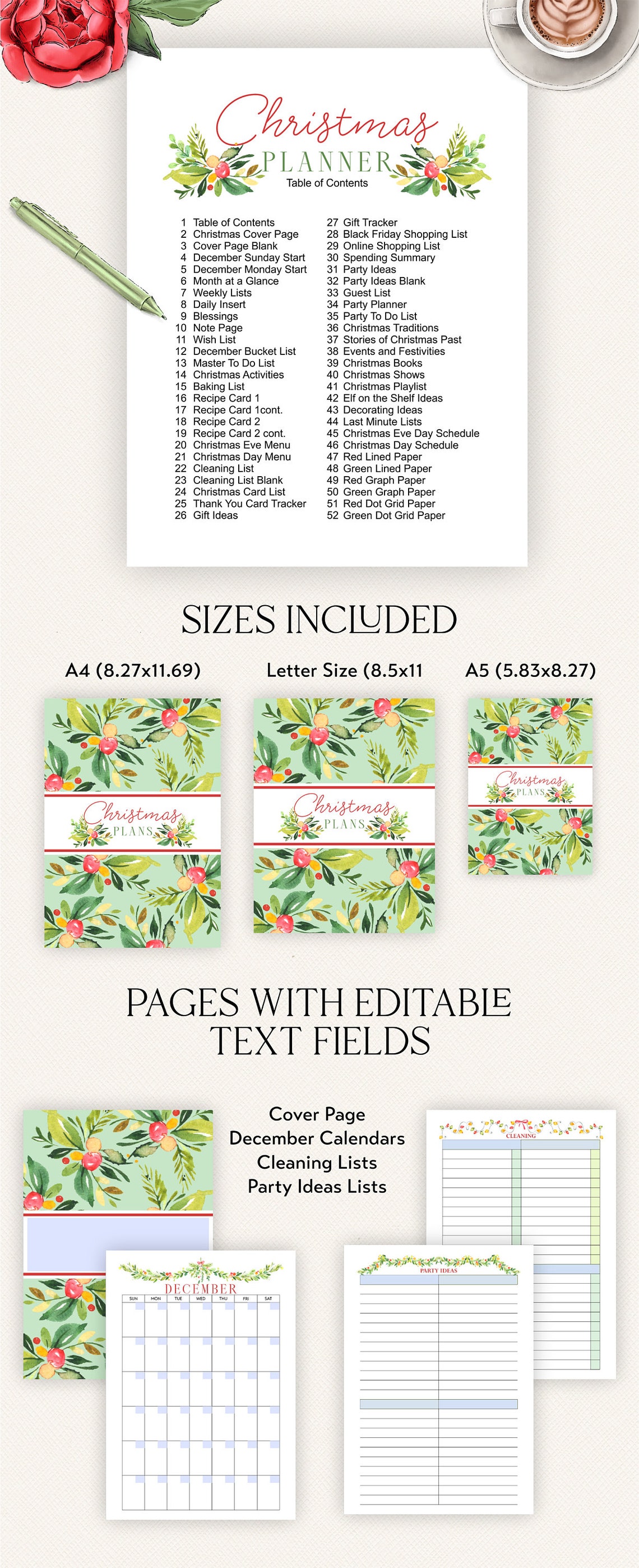 Christmas Planner Printable A5 A4 & Letter Size Includes Gift | Etsy