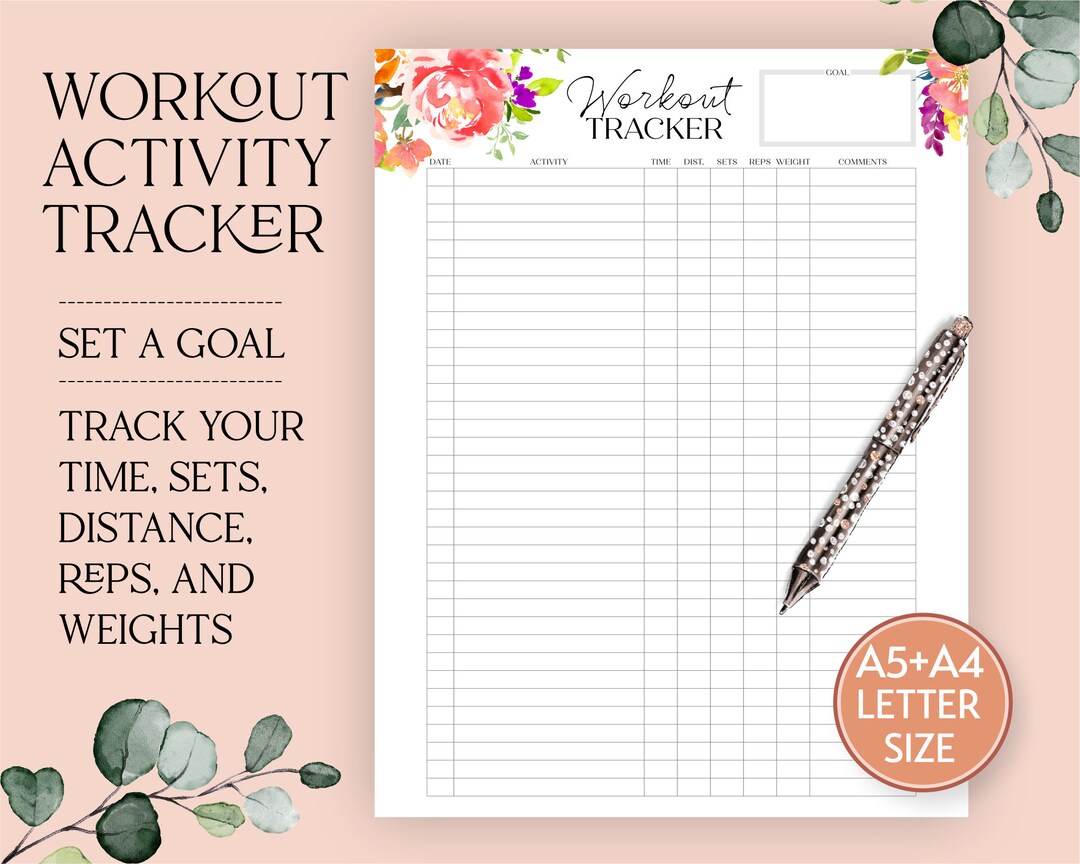 Workout Tracker Printable Insert Includes in Sizes A5 A4 & Letter - Etsy