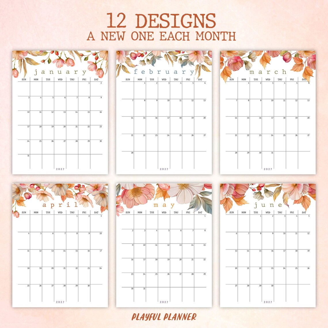 2026-2027 Cottagecore Floral Calendar: Printable Fillable PDF (a4 ...