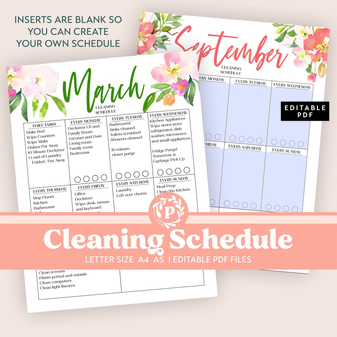 Editable Cleaning Schedule Planner: Floral Design (PDF) - Etsy