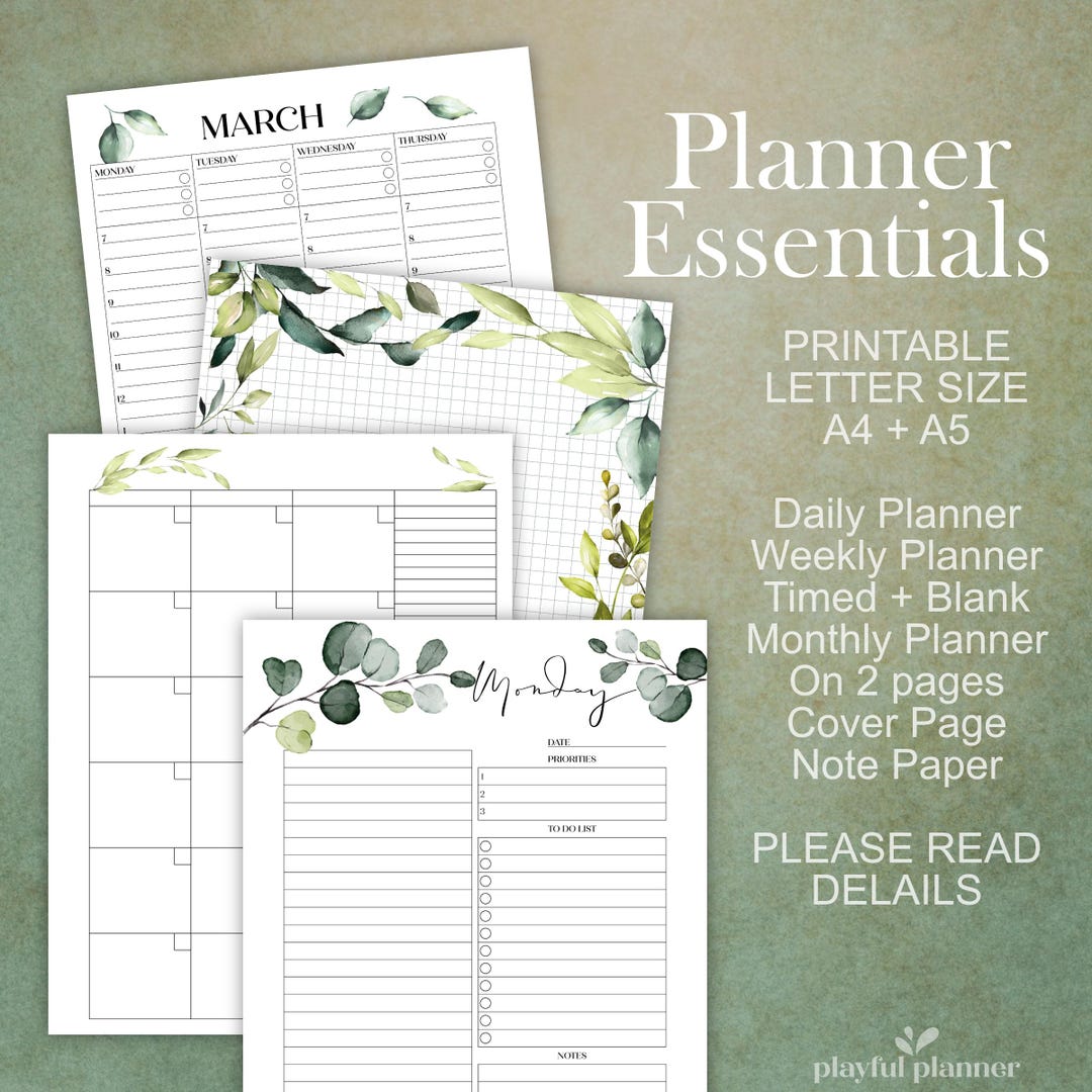 Botanical Planner Printable Bundle: Daily, Weekly, Monthly (editable ...