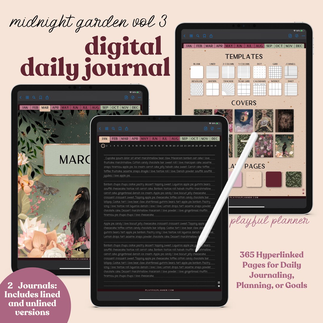 Dark Mode Daily Digital Journal With 365 Hyperlinked Pages Including a ...