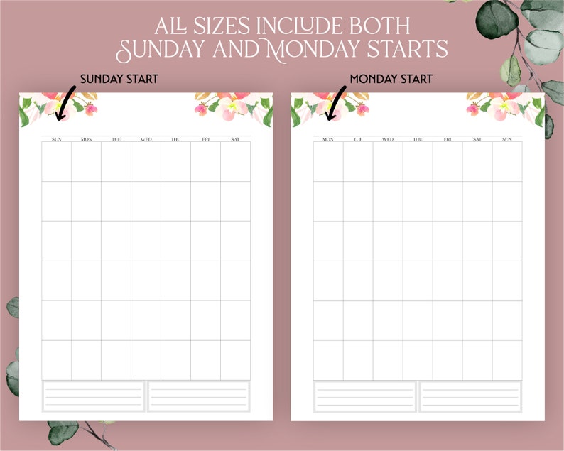 Blank Calendar Undated Printable Insert Editable PDF Use as - Etsy