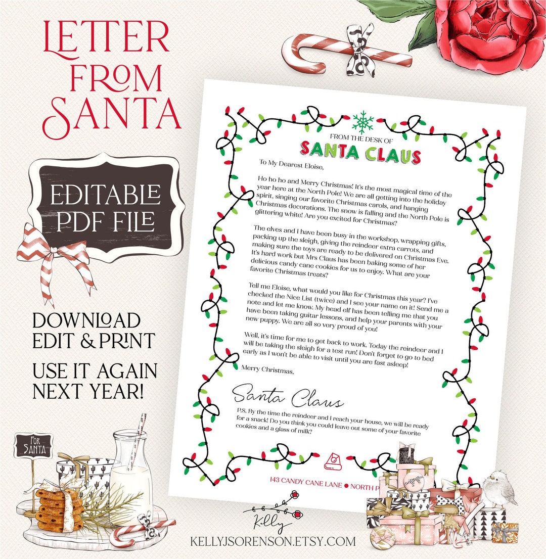 Editable Letter From Santa: Printable Christmas Stationery (PDF/JPG) - Etsy