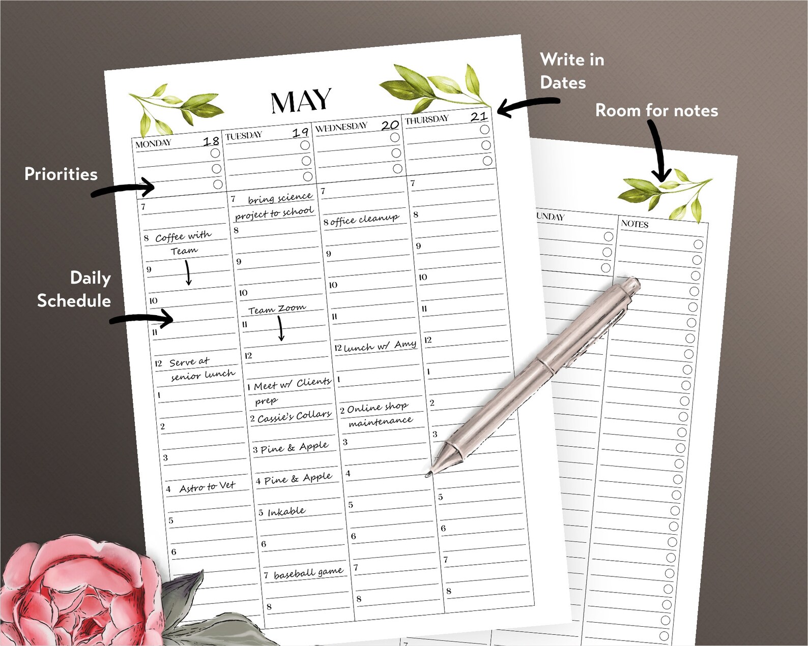 Editable Vertical Weekly Planner Printable Vertical Layout | Etsy