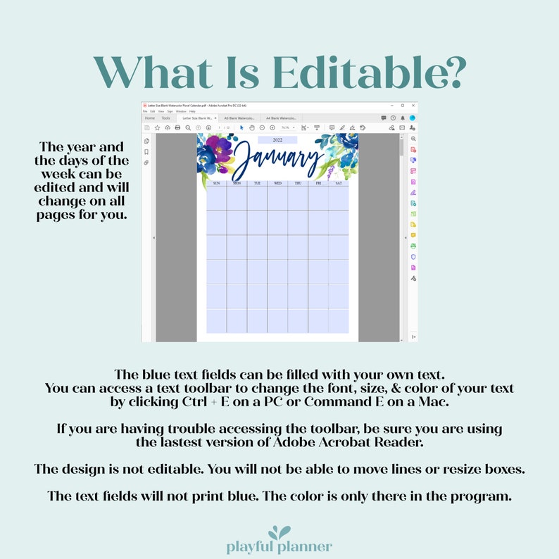 Editable Printable Undated Monthly Calendar in Sizes A4 A5 | Etsy