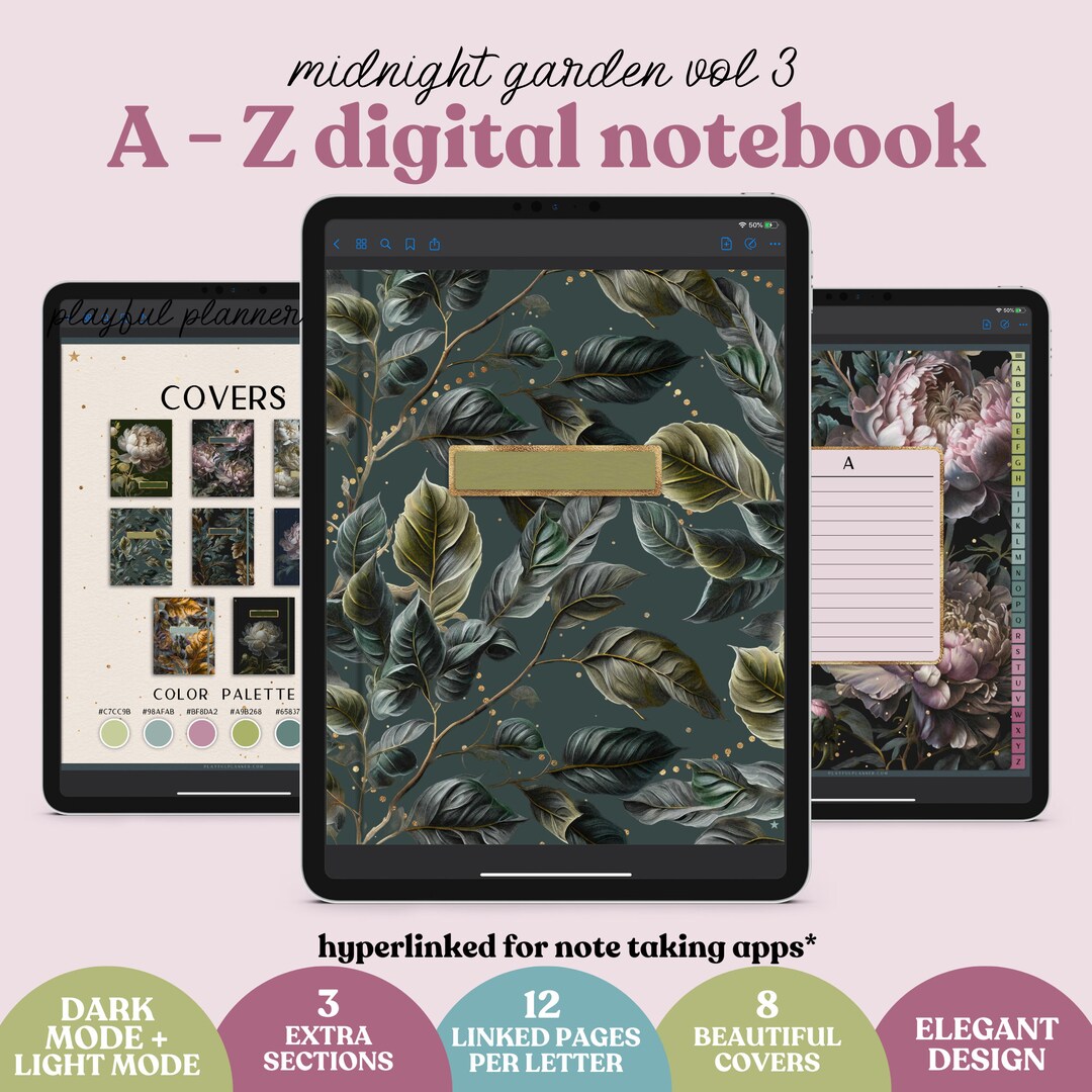 A to Z Alphabet Digital Notebook With Hyperlinked Tabs, Lined Pages, 8 ...