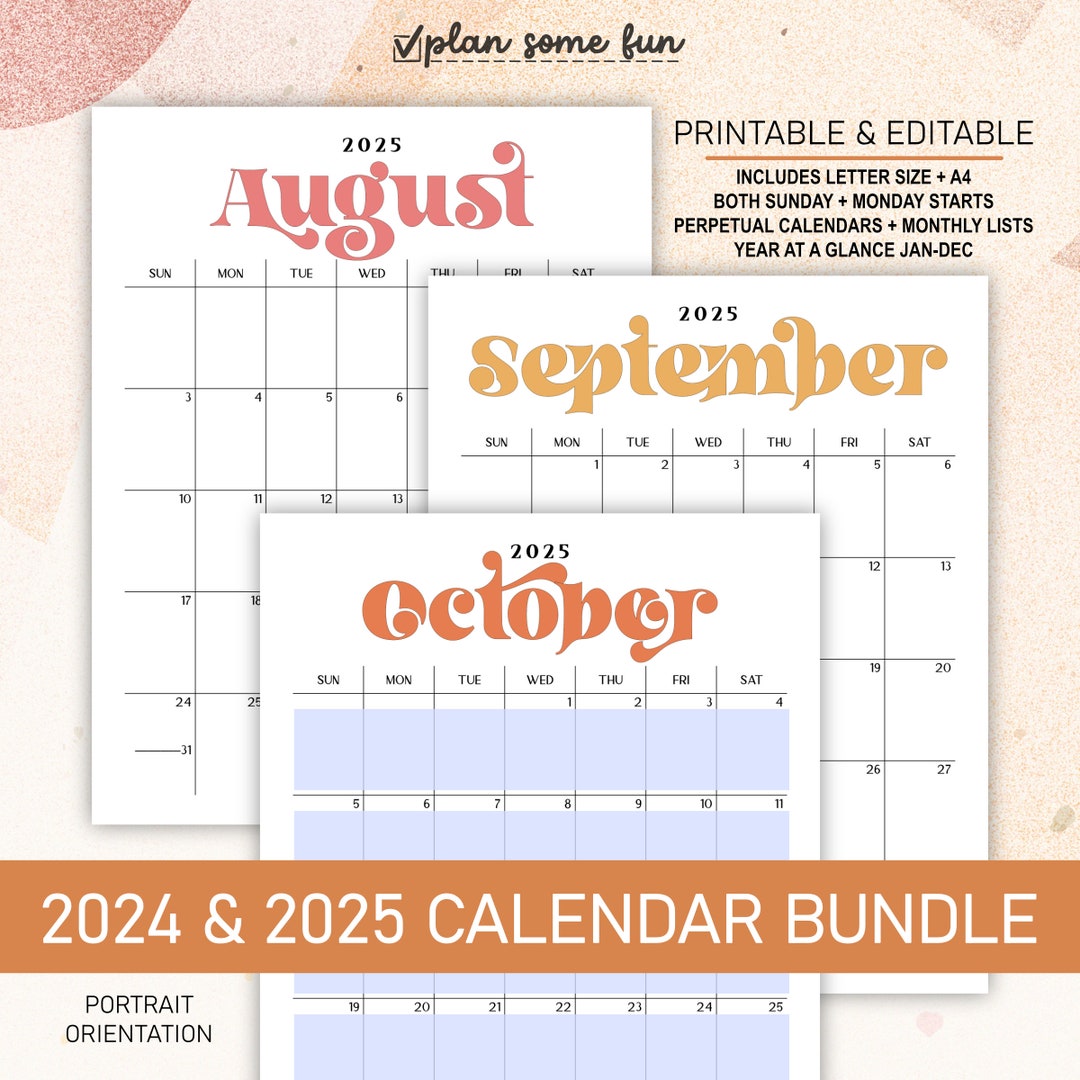 2024 2025 Calendar Bundle Printable Editable Portrait - Etsy UK