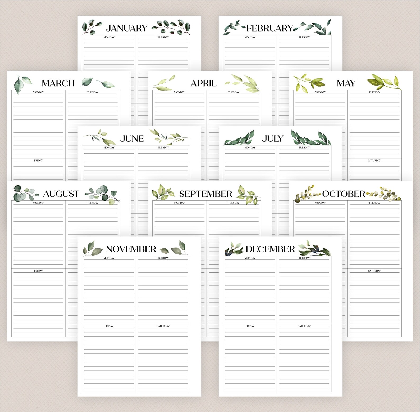 Botanical Weekly Planner Printable: Undated A5 A4 Letter (editable PDF ...