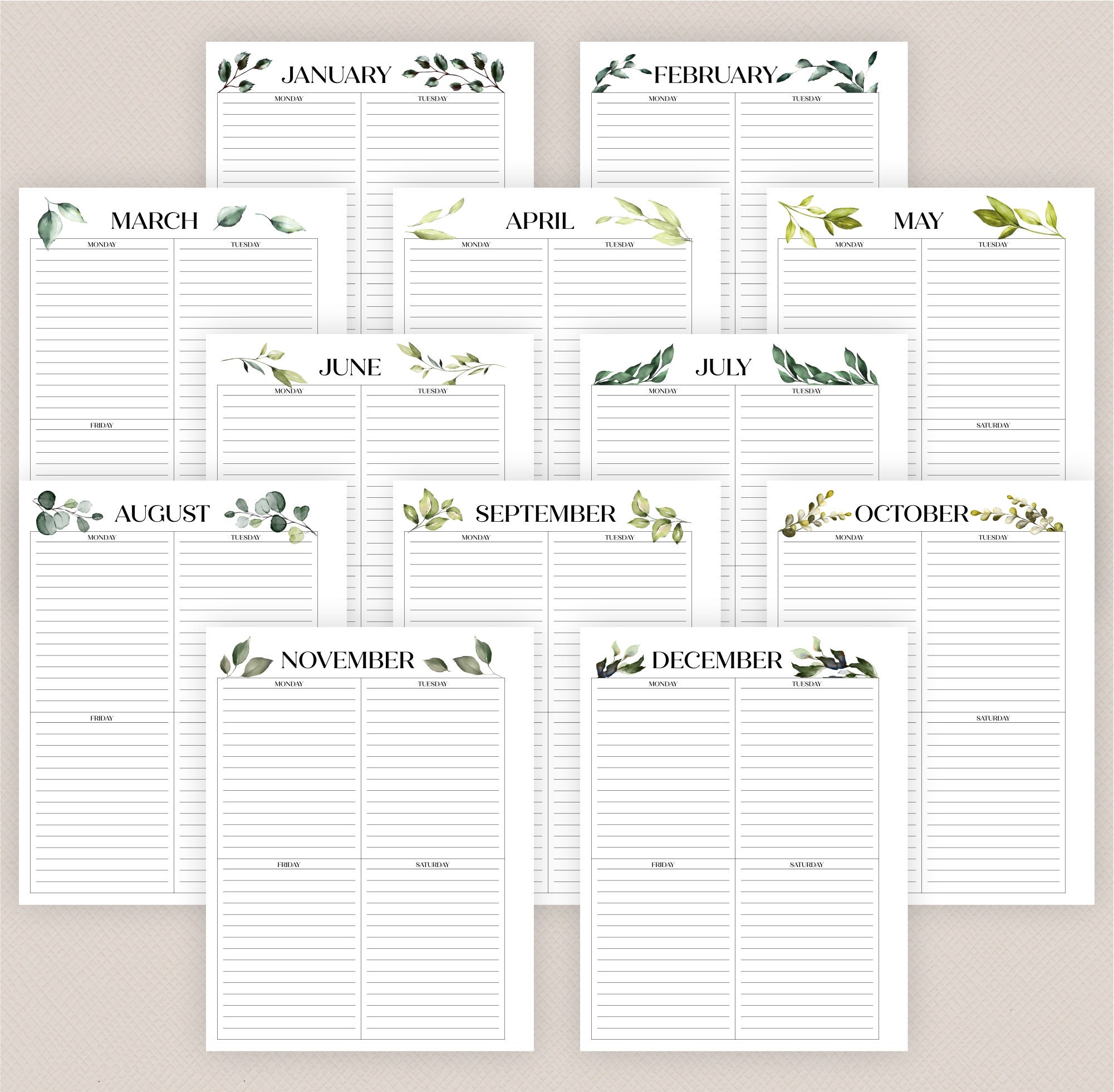 Editable Weekly Planner Printable Undated Botanical Agenda - Etsy Australia