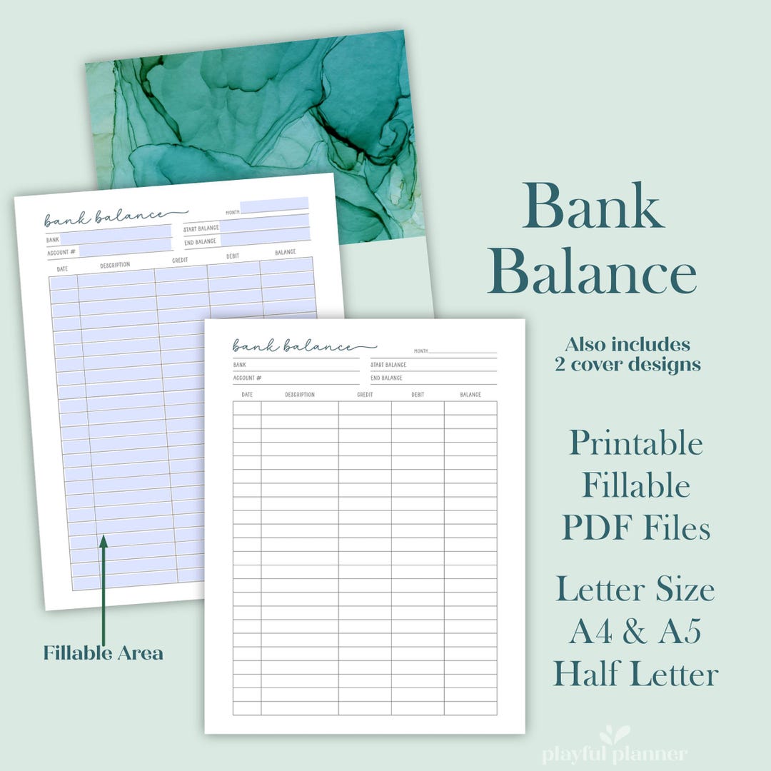 Printable Bank Balance Ledger: Fillable PDF Finance Tracker (a4/a5 ...