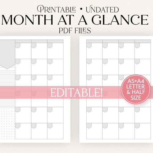 Editable Calendar Printable Planner Insert Undated Month at | Etsy