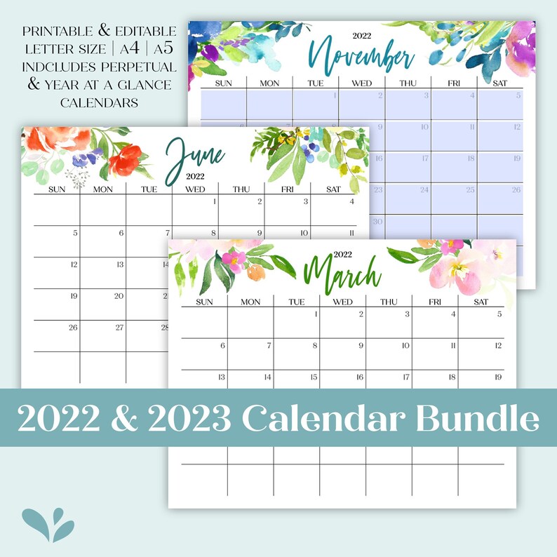 2022 2023 Printable Editable Calendar Bundle Includes Monthly - Etsy Canada
