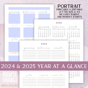 Printable Editable 2024 & 2025 Landscape Monthly Calendar Bundle ...