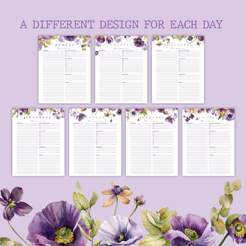 Purple Daily Planner Printable: Fillable PDF, A4 A5 Letter Sizes ...
