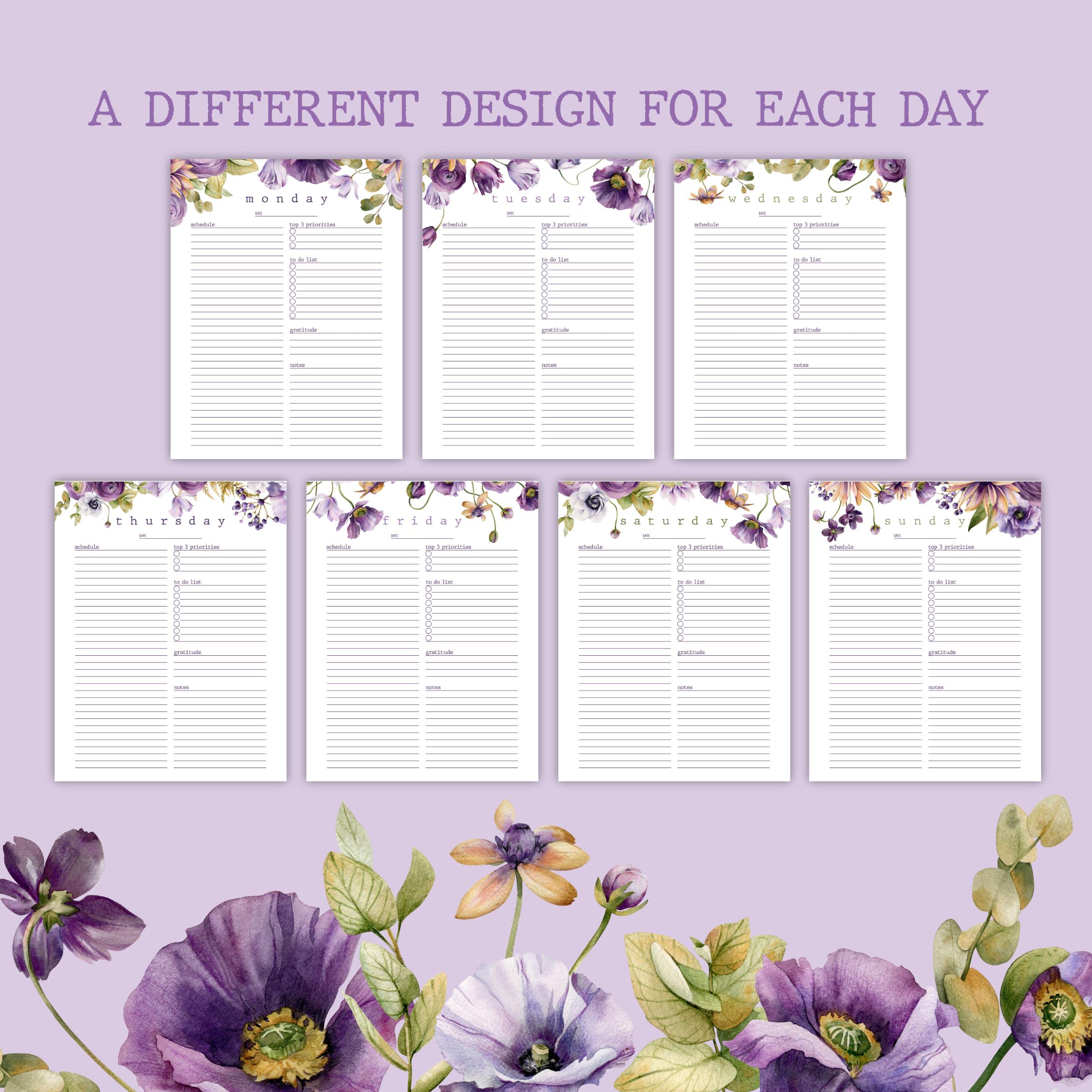 Purple Daily Planner Printable: Fillable PDF, A4 A5 Letter Sizes ...